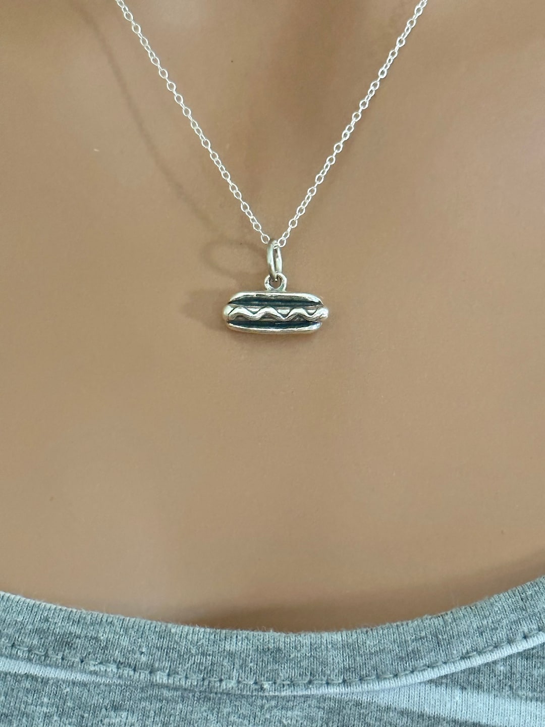 Sterling Silver 3D Hot Dog Charm Necklace - Etsy