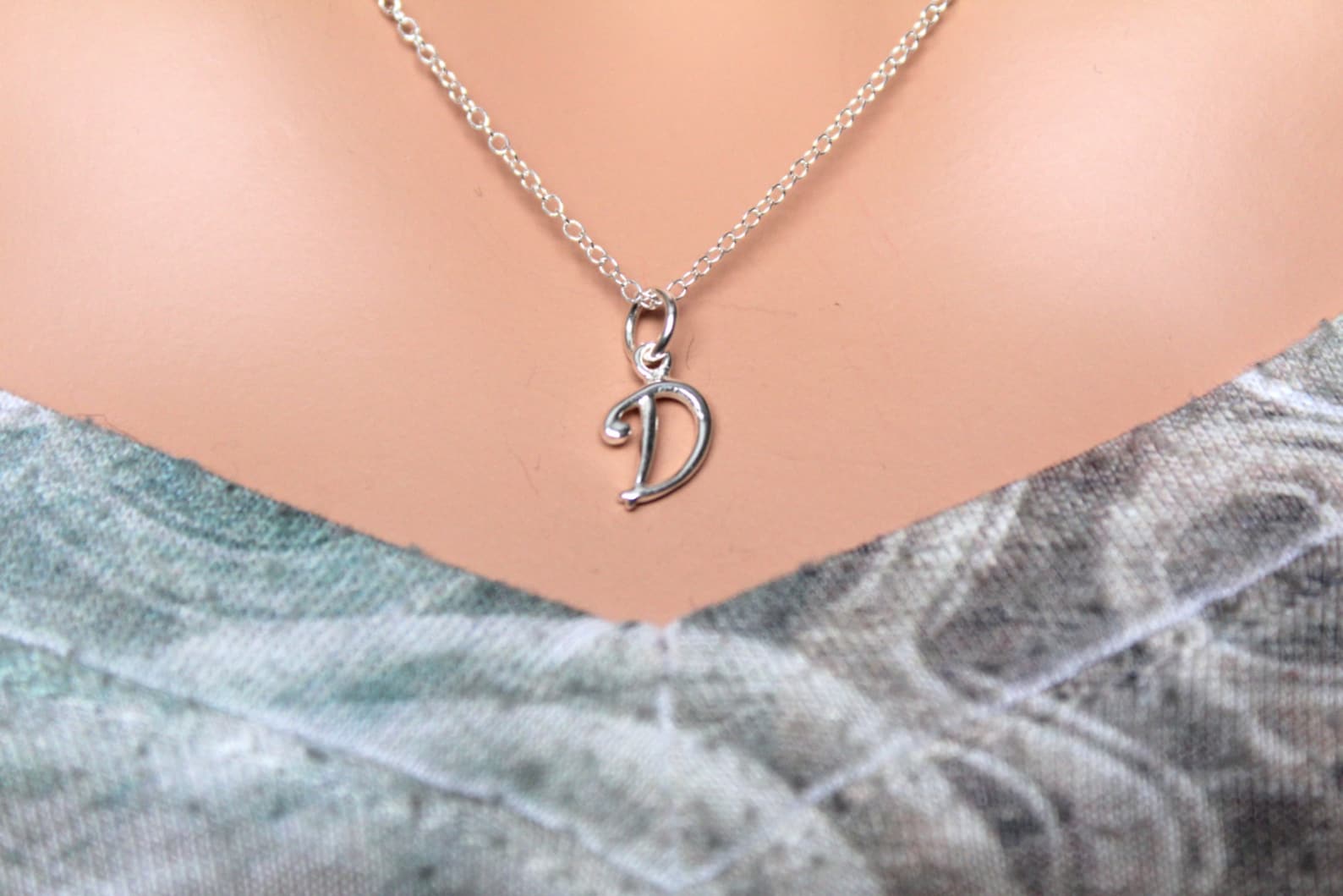 Sterling Silver Cursive D Initial Necklace D Letter Necklace | Etsy