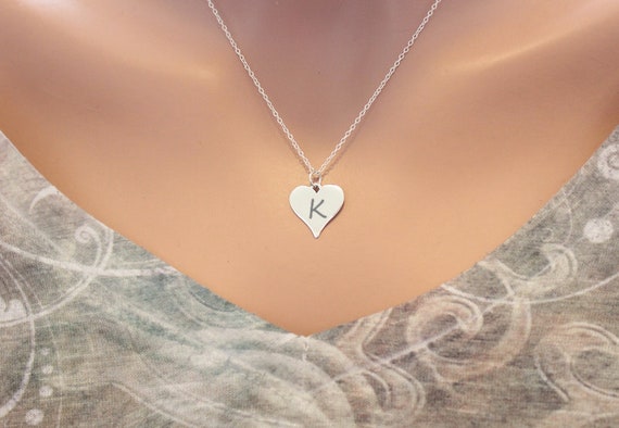 Sterling Silver Engraved K Charm Necklace K Pendant Necklace Letter K Heart Necklace Initial K Necklace Silver Initial Necklace Silver Etsy
