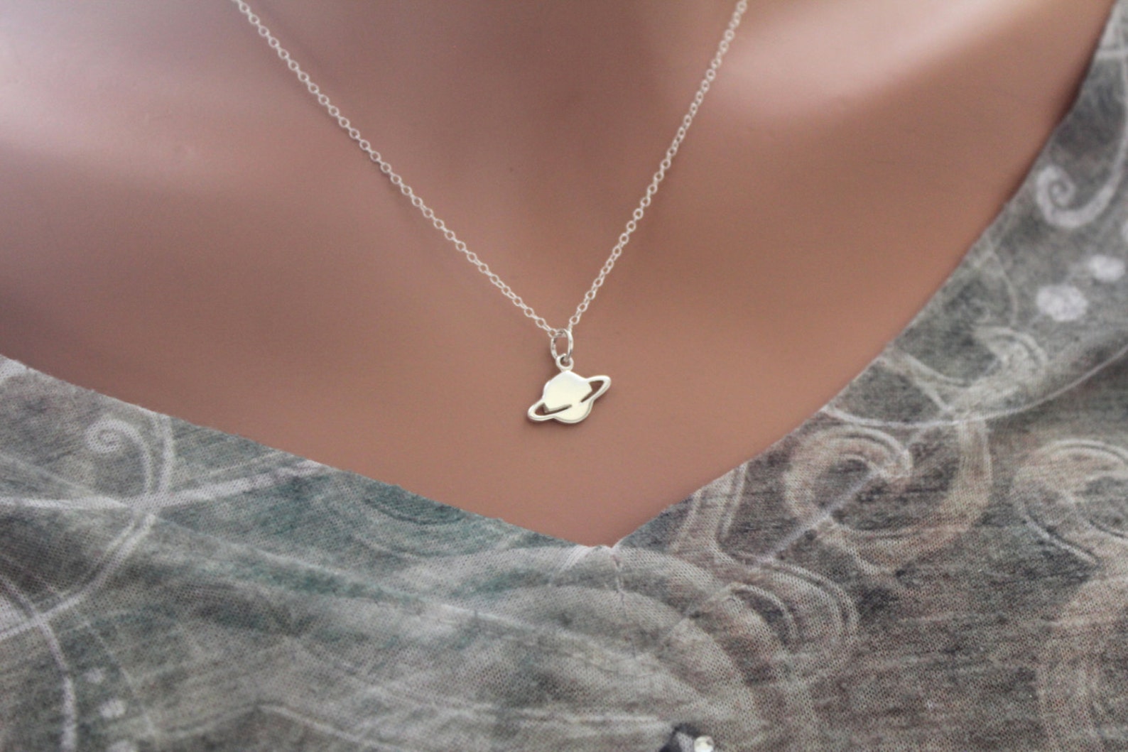 Sterling Silver Saturn Charm Necklace Saturn Outer Space - Etsy