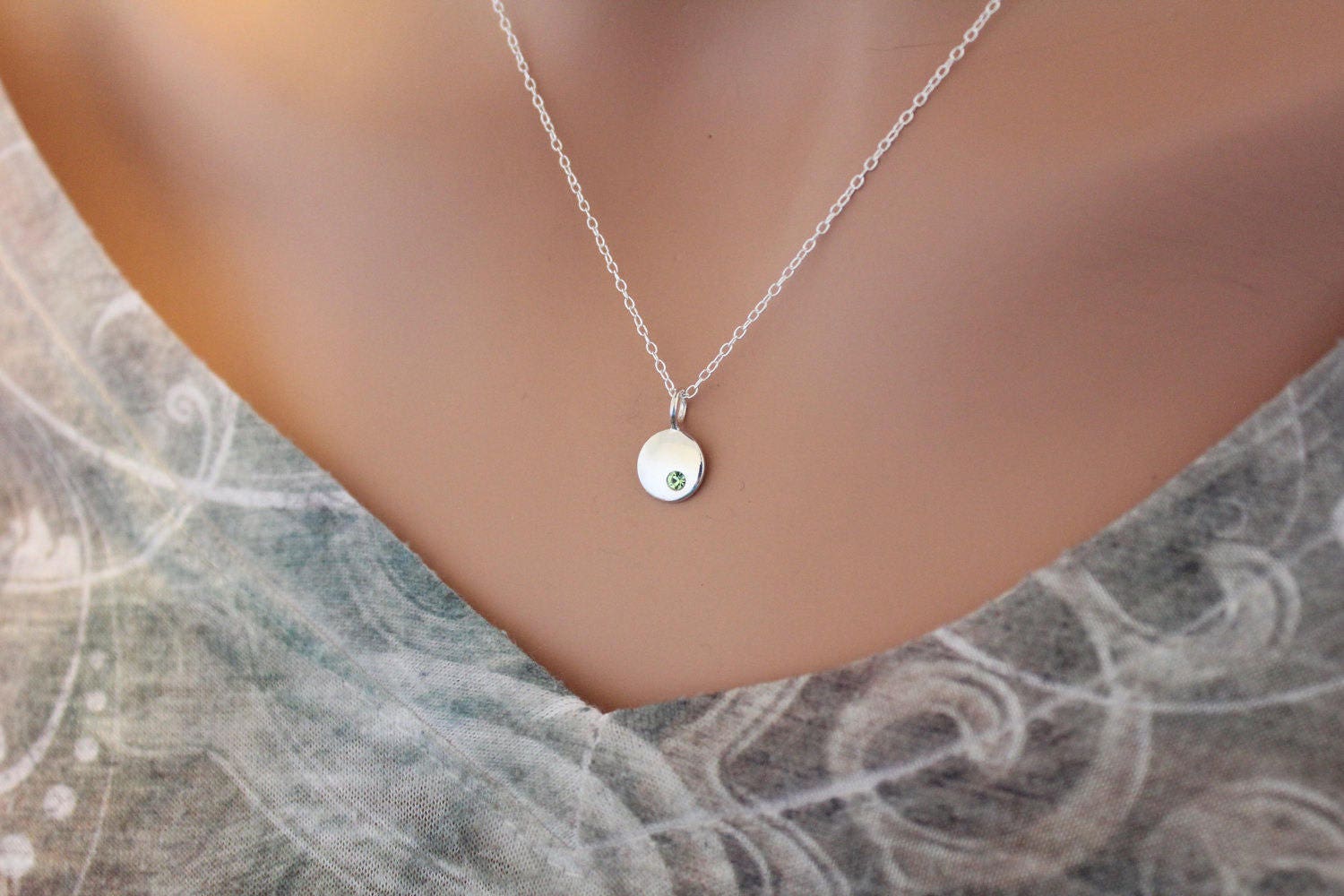 Sterling Silver August Birthstone Necklace Simple August | Etsy