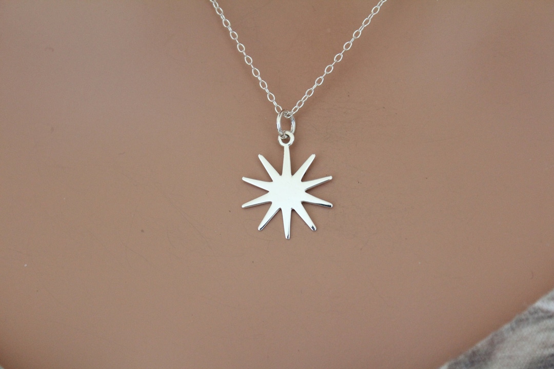 Sterling Silver Sun Charm Necklace: Pointed Star Pendant - Etsy UK