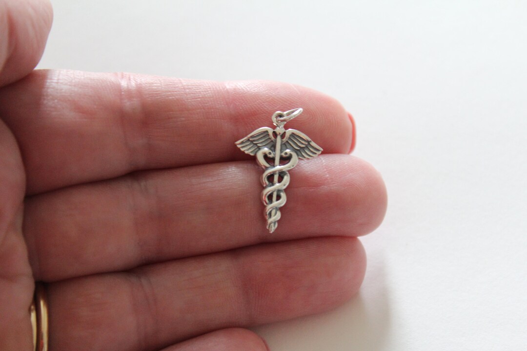 Sterling Silver Caduceus Charm: Medical Staff Pendant - Etsy