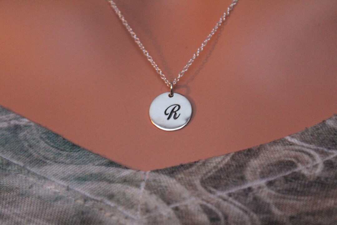 Sterling Silver Cursive Circular R Initial Charm Necklace, Cursive R ...