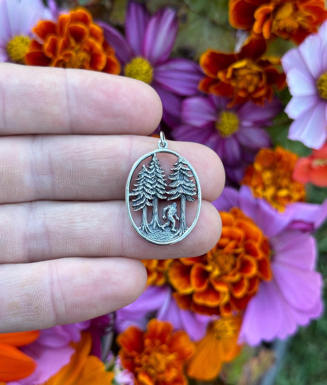 Sterling Silver Bigfoot in Forest Charm Pendant - Etsy