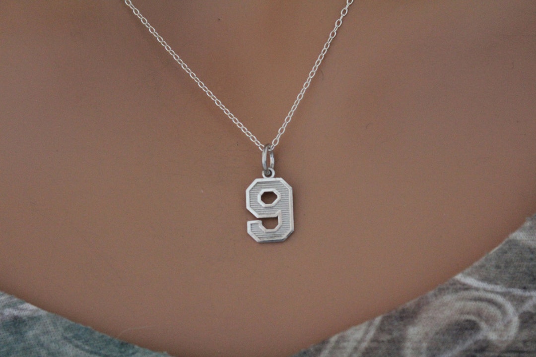 Sterling Silver Number Nine Charm Necklace, Sterling Silver Number Nine ...