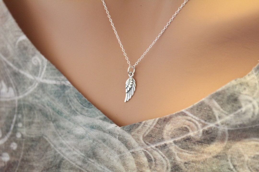 Sterling Silver Tiny Wing Charm Necklace, Realistic Wing Necklace, Wing ...