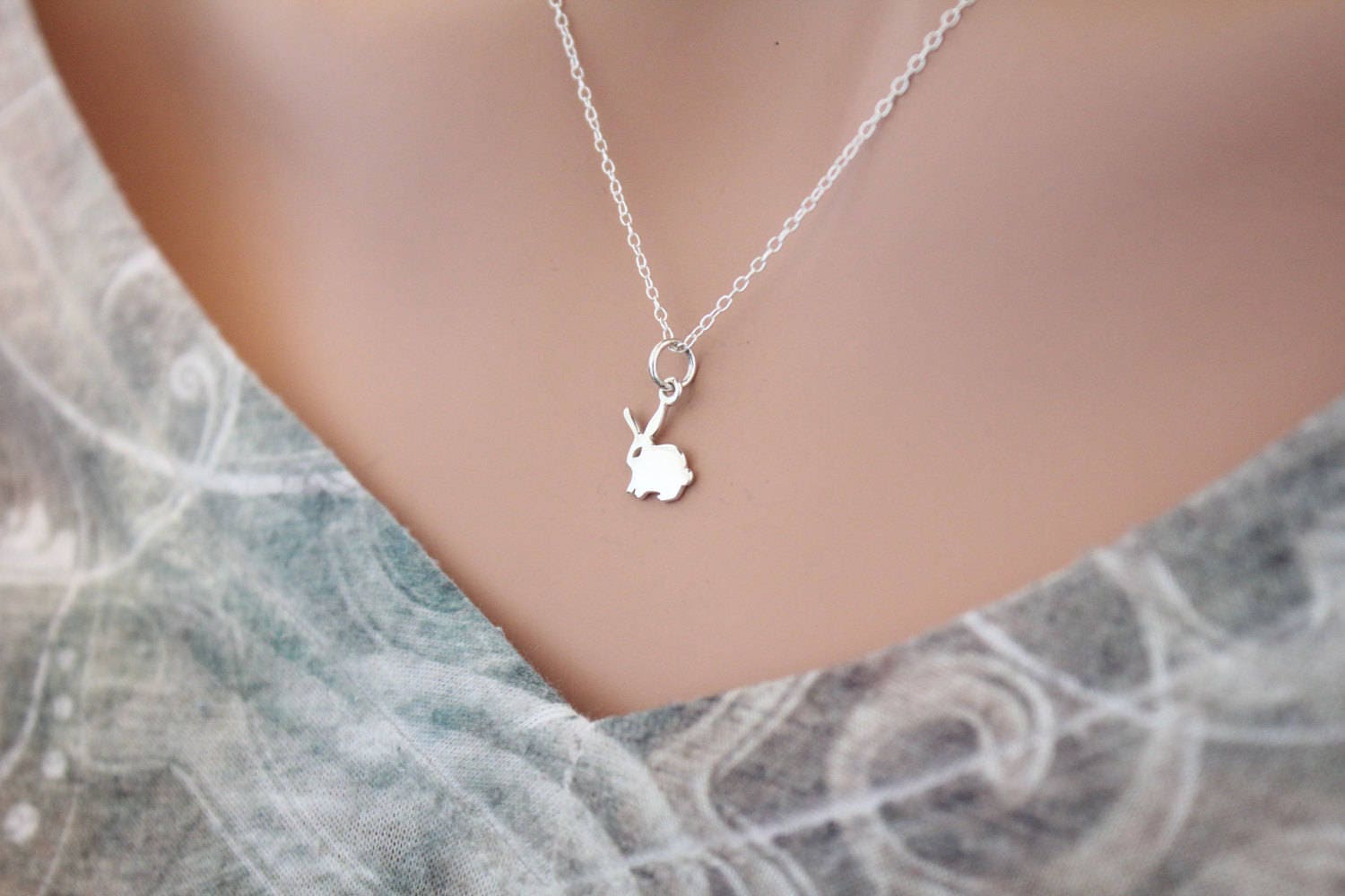 Sterling Silver Bunny Charm Necklace Silver Bunny Rabbit | Etsy