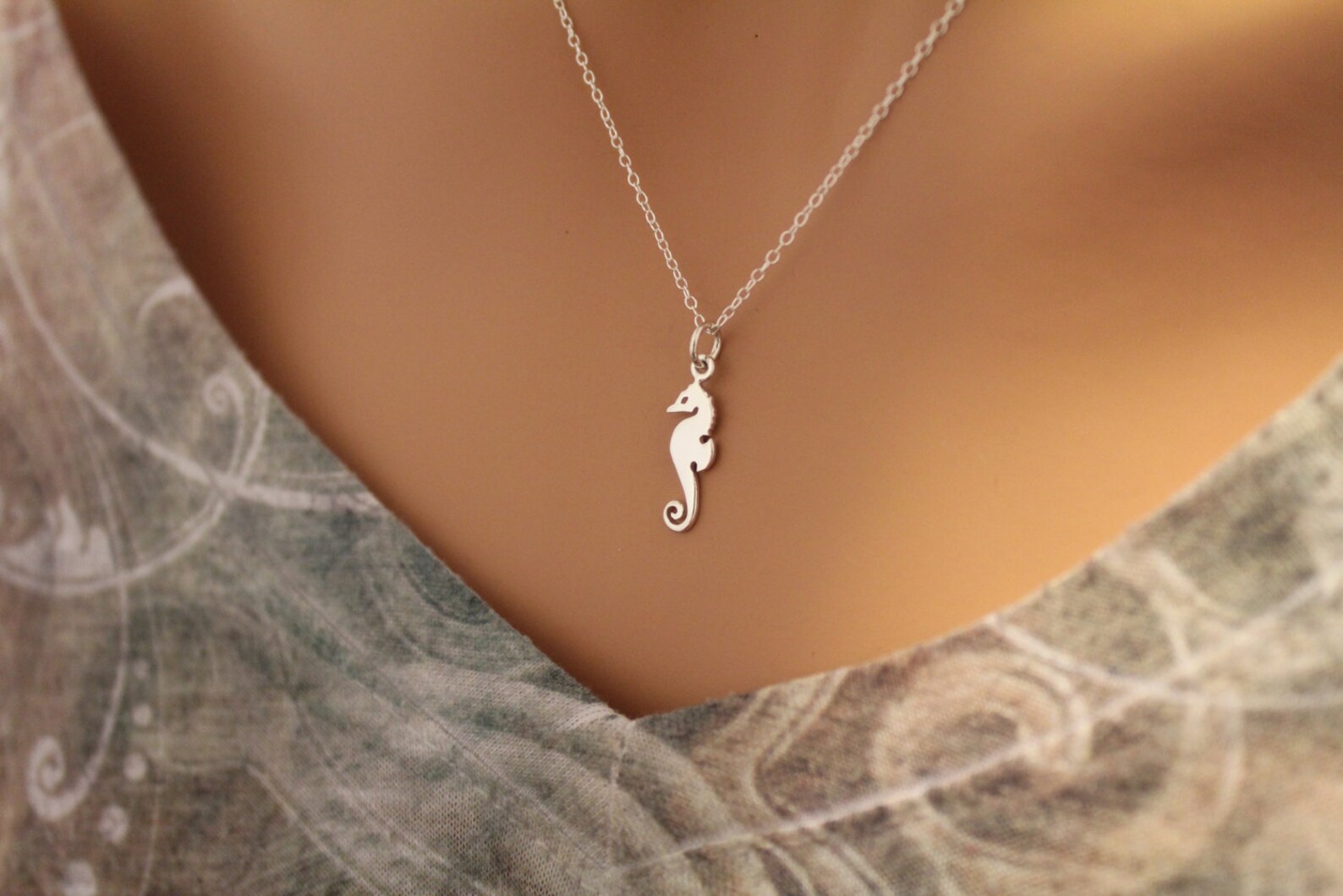 Sterling Silver Seahorse Charm Necklace Simple Seahorse | Etsy