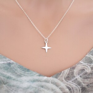 Sterling Silver Four Pointed Star Charm Necklace - Etsy