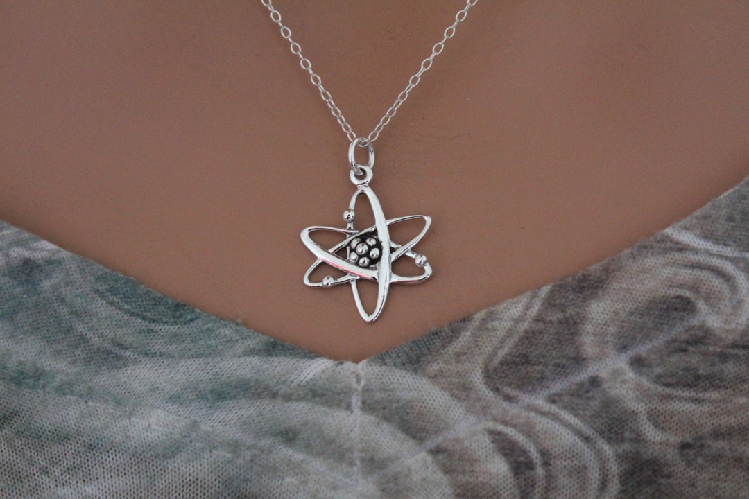 Sterling Silver Atom Charm Necklace: Science Jewelry - Etsy