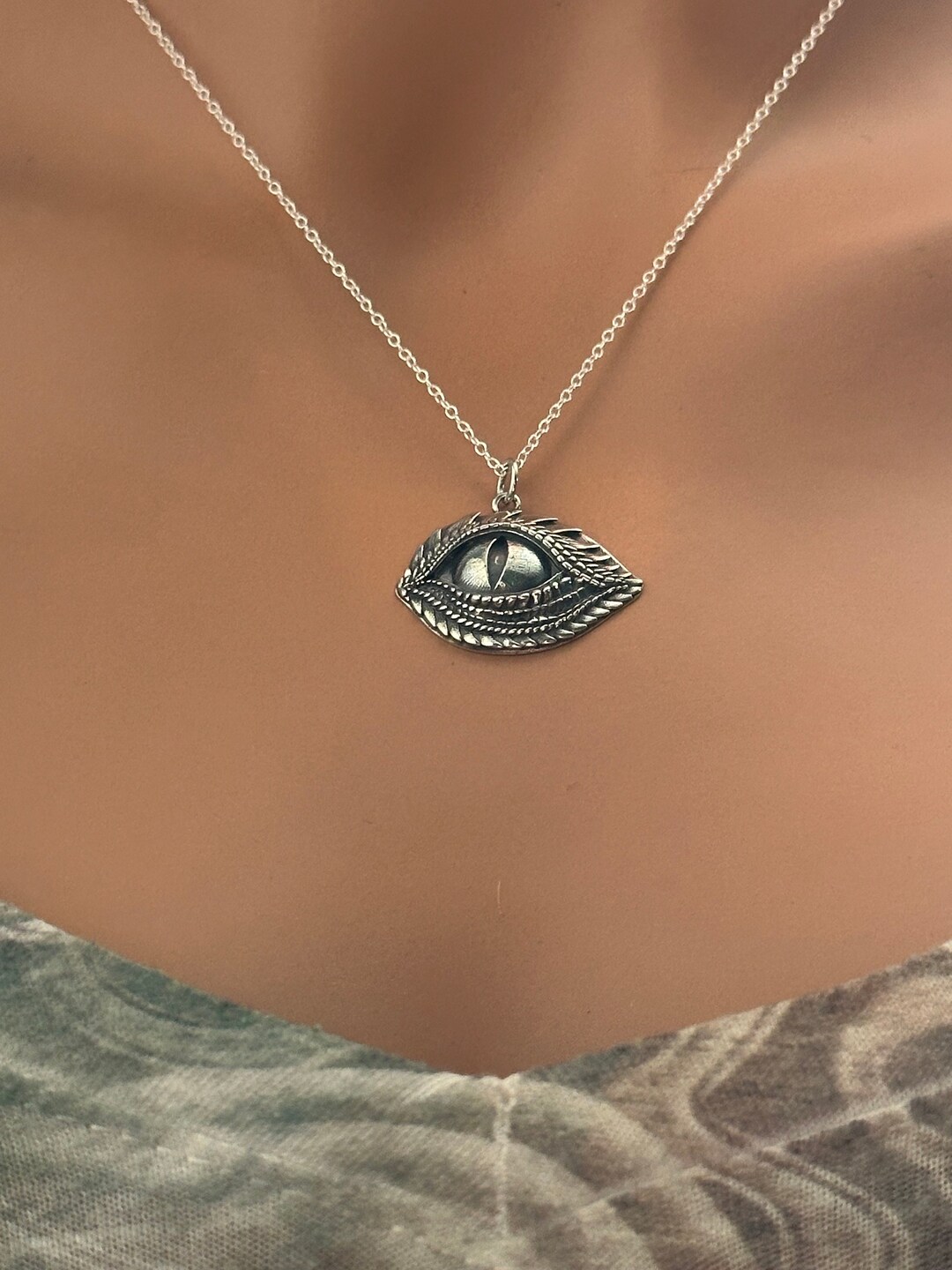 Sterling Silver Dragon Eye Pendant Necklace, Silver Dragon Eye Necklace ...