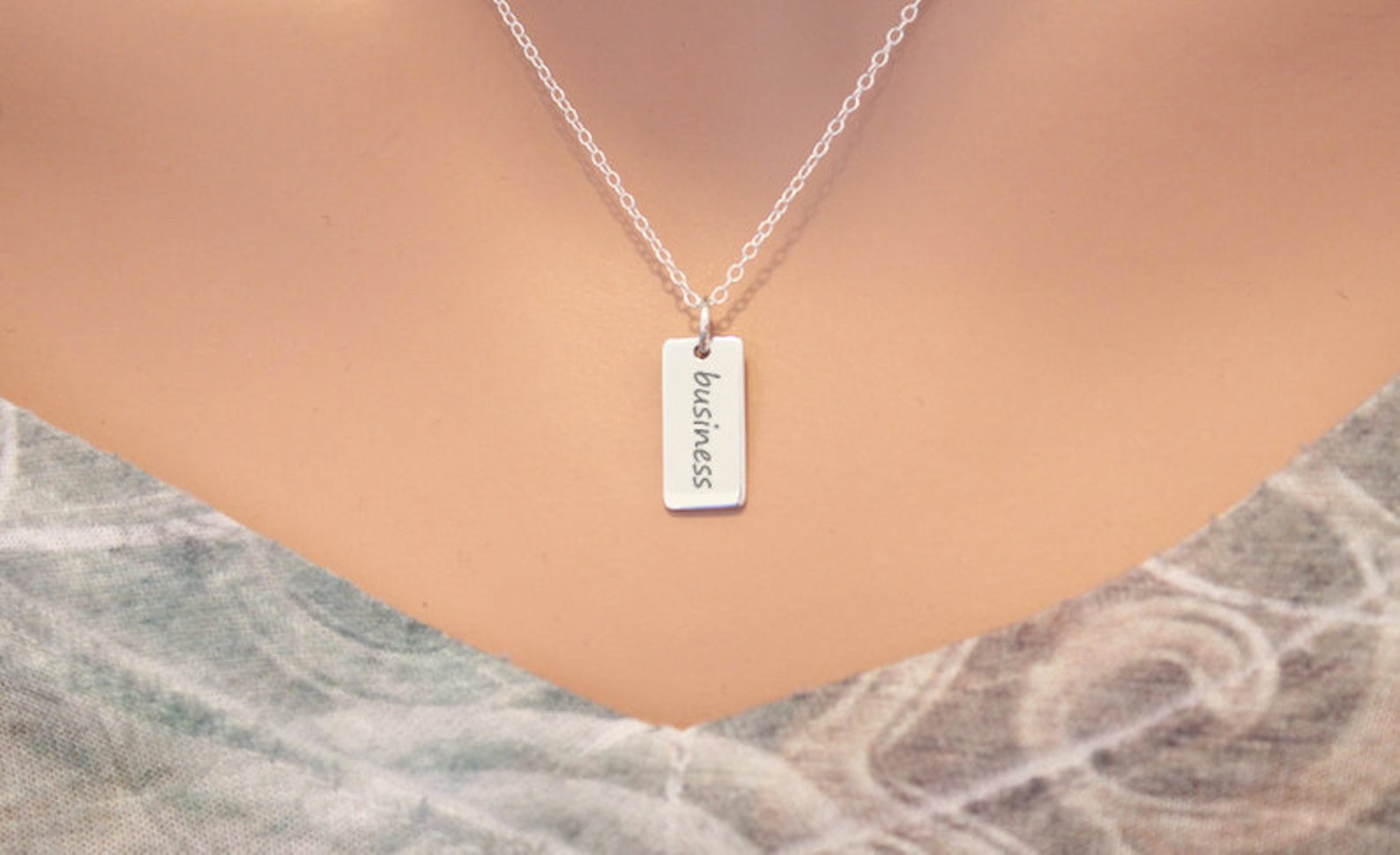 Sterling Silver Business Charm Necklace Choose Your Font | Etsy