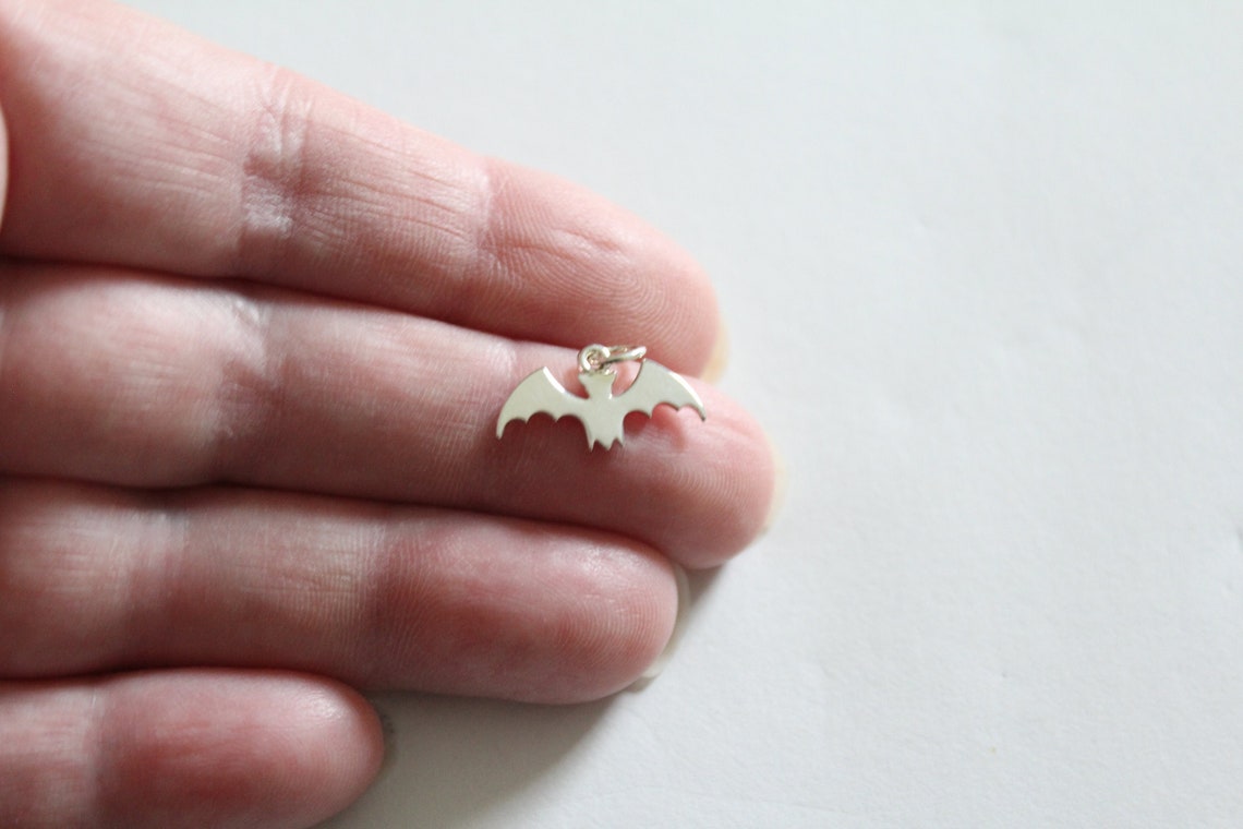 Sterling Silver Bat Charm Cute Bat Charm Hanging Bat Charm - Etsy