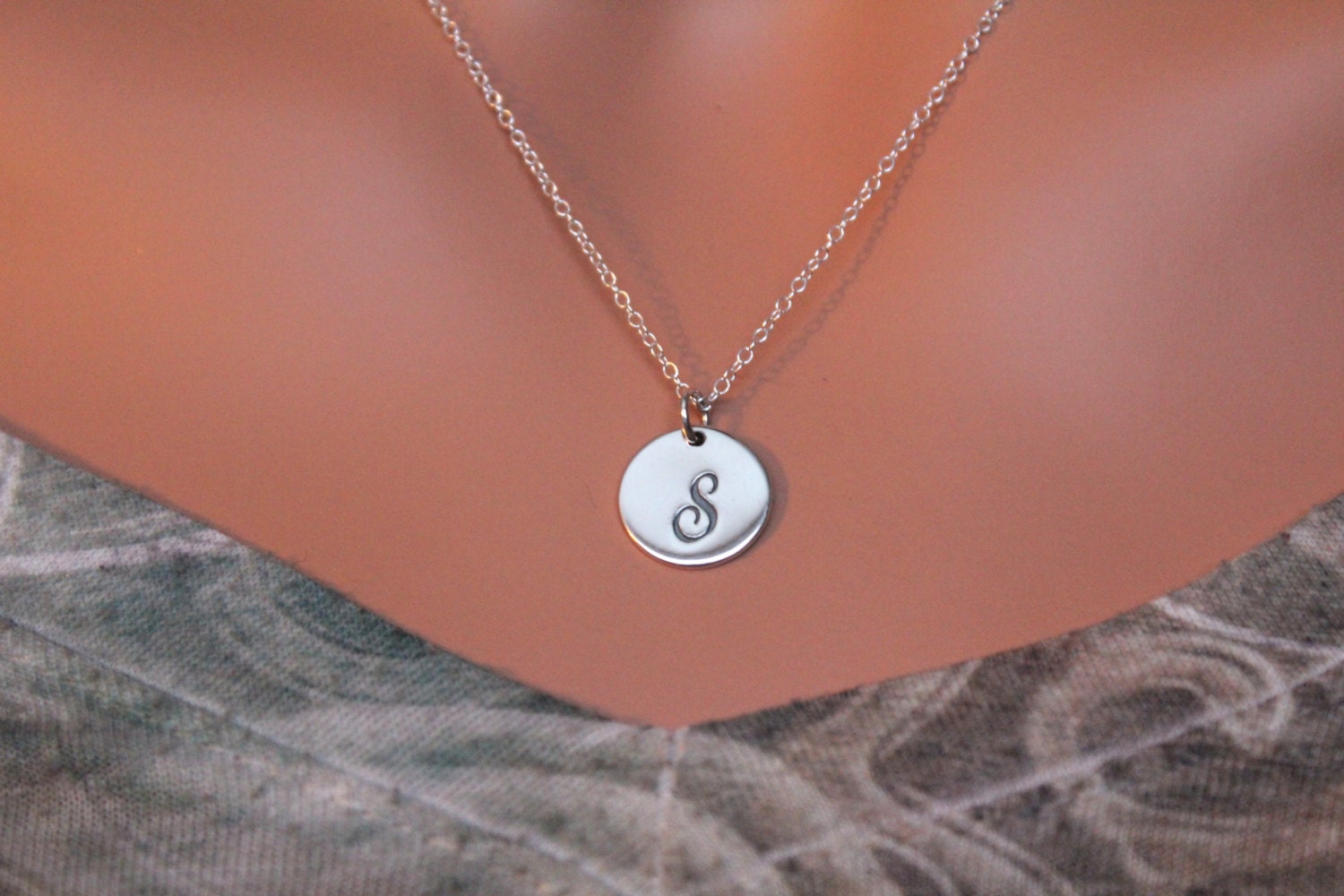 Sterling Silver Cursive Circular S Initial Charm Necklace | Etsy