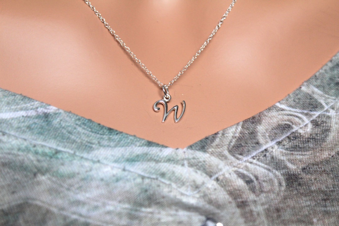 Sterling Silver Cursive Initial W Necklace - Etsy