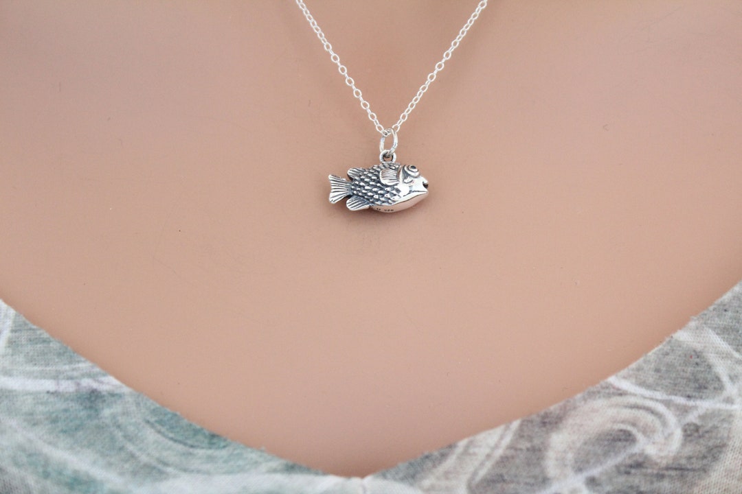 Sterling Silver Puffer Fish Charm Necklace: Realistic Marine Jewelry - Etsy