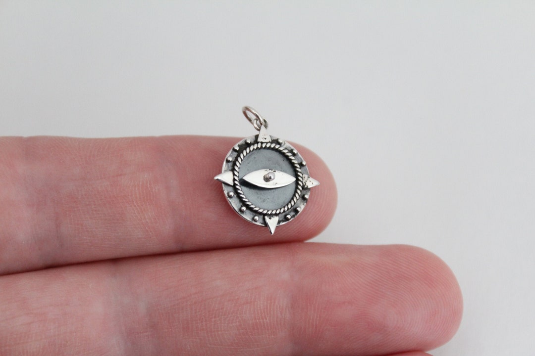 Sterling Silver Spinning Needle Compass Charm: Handmade Silver Pendant ...
