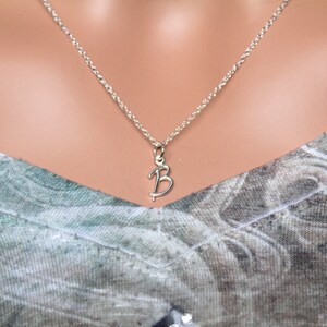 Sterling Silver Cursive B Initial Necklace, B Letter Necklace, Cursive ...
