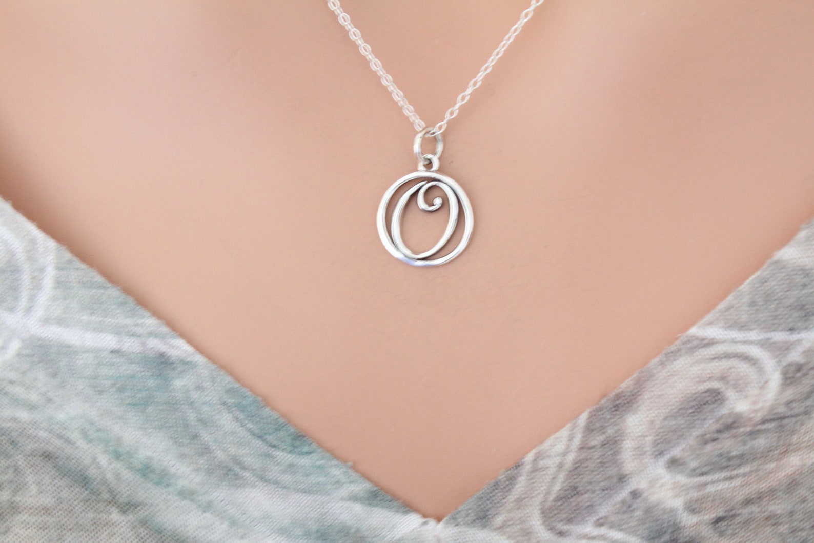 Sterling Silver Rustic Cursive Initial Charm Letter O | Etsy