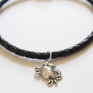 Leather Bracelet With Sterling Silver Crab Charm, Crab Charm Bracelet ...