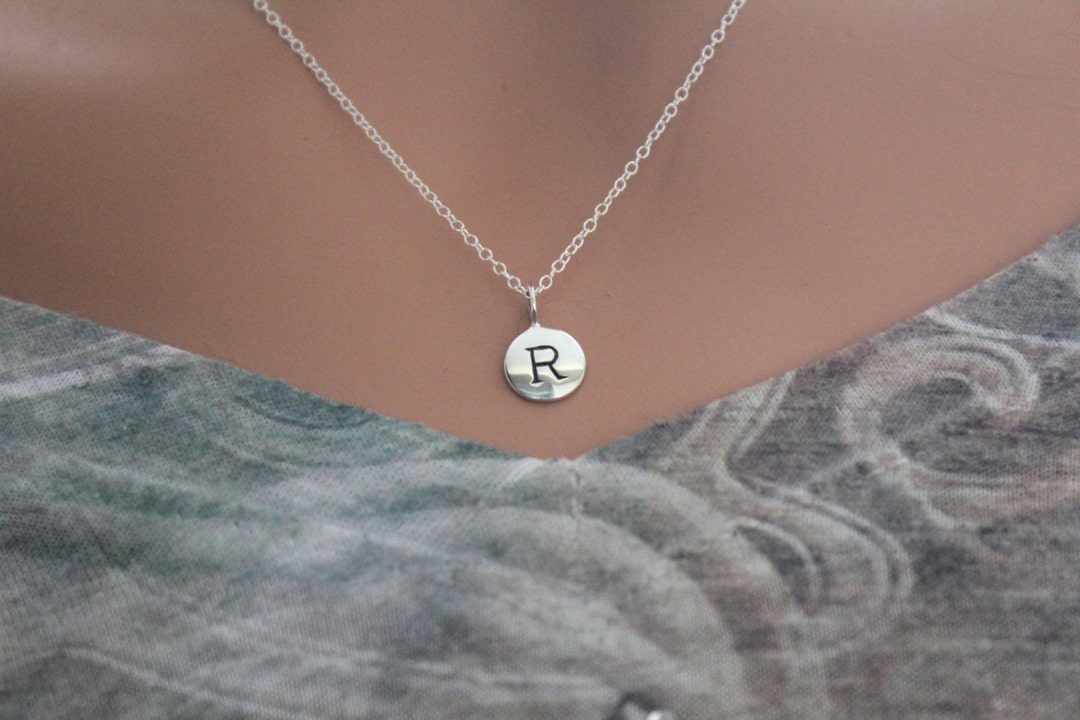 Sterling Silver Simple R Initial Necklace, Silver Stamped R Necklace ...