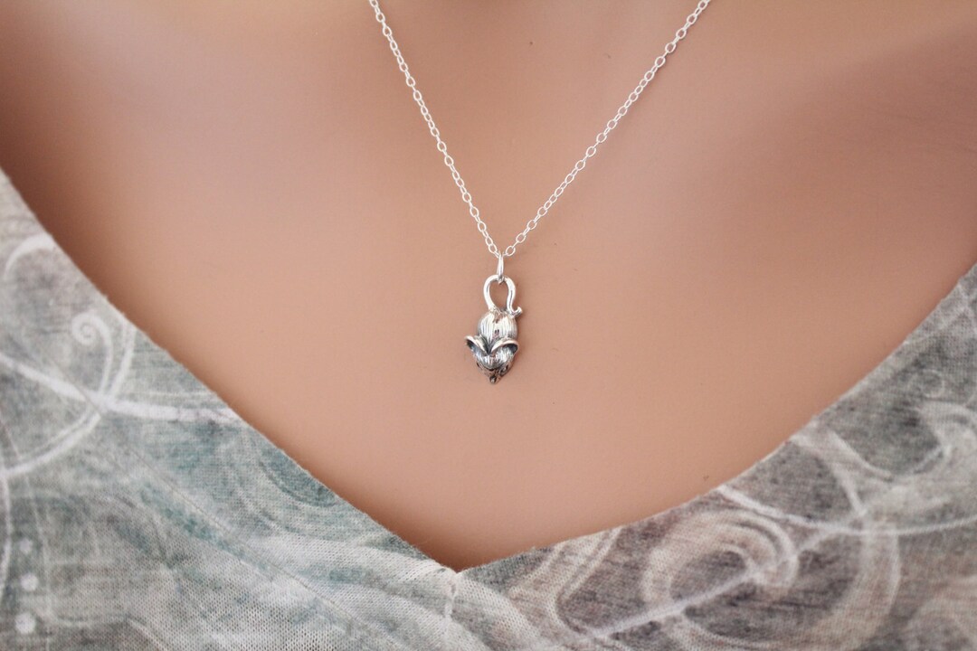 Sterling Silver Mouse Charm Necklace: Tiny Animal Pendant - Etsy