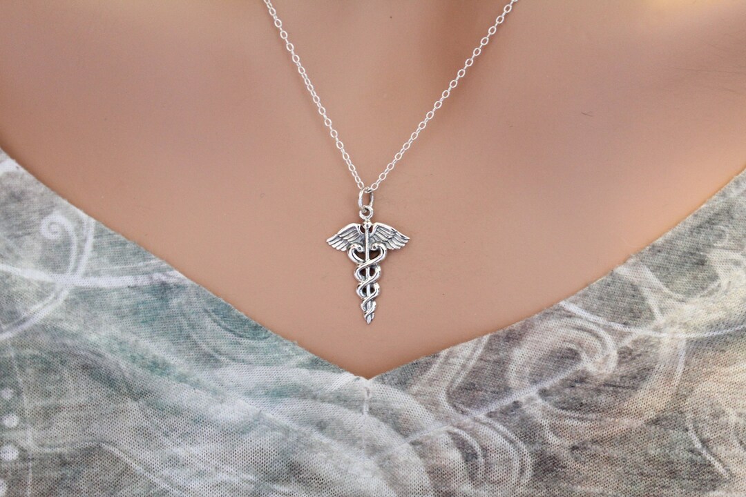 Sterling Silver Medical Staff Charm Necklace - Etsy
