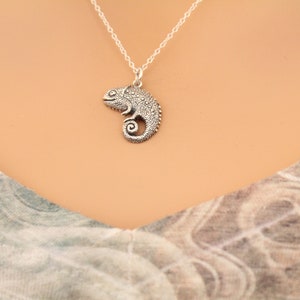 Sterling Silver Chameleon Charm Necklace, Silver Chameleon Pendant ...