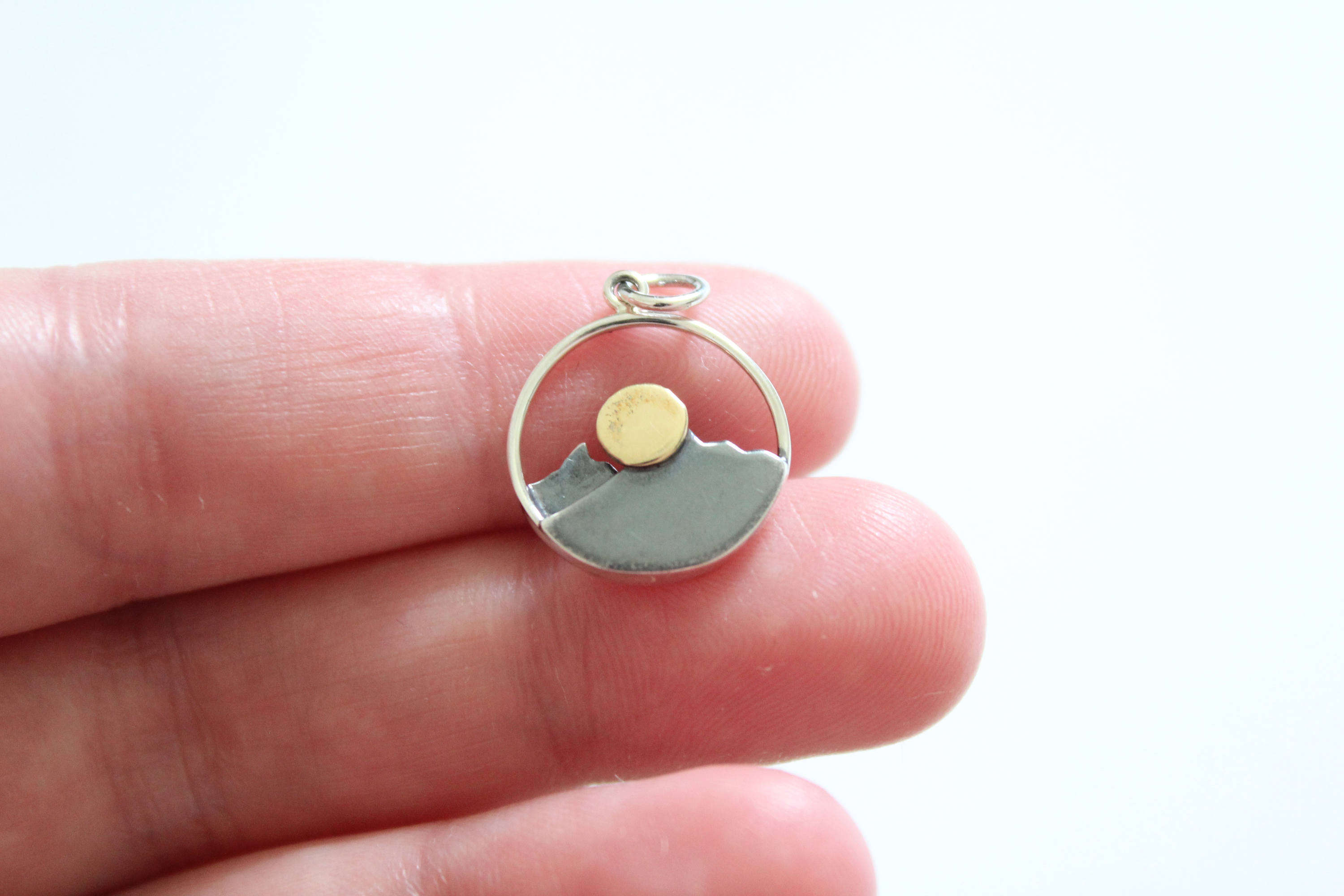 Sterling Silver Mountain Sunset Pendant With Bronze Sun, Silver Sunset ...
