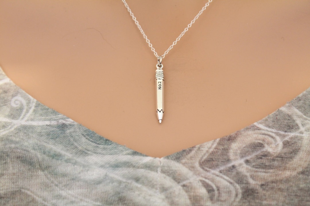 Sterling Silver No 2 Pencil Charm Necklace: Teacher, Writer Gift - Etsy