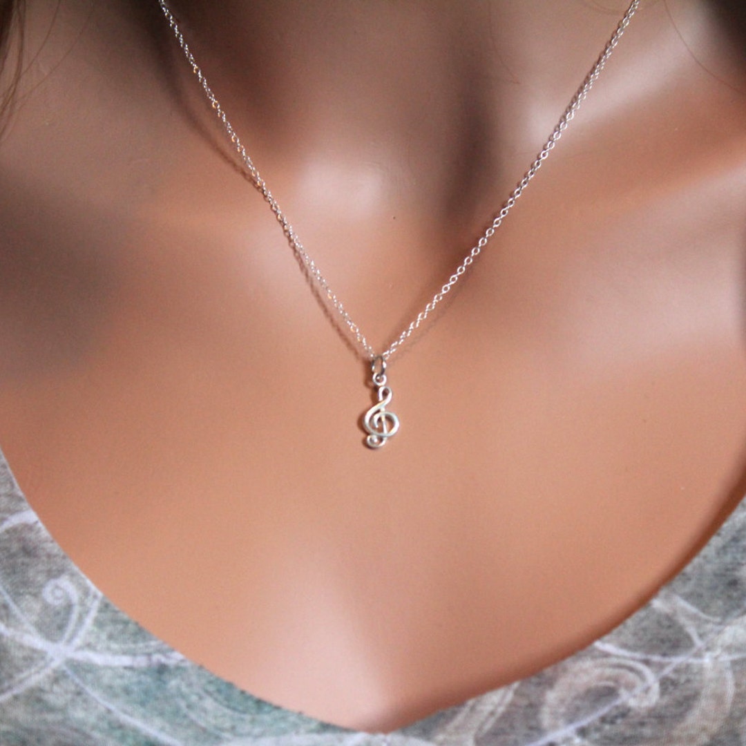 Sterling Silver Treble Clef Music Charm Necklace, Sterling Silver ...