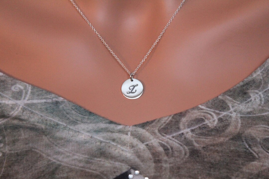 Sterling Silver Cursive Circular Z Initial Charm Necklace, Cursive Z ...
