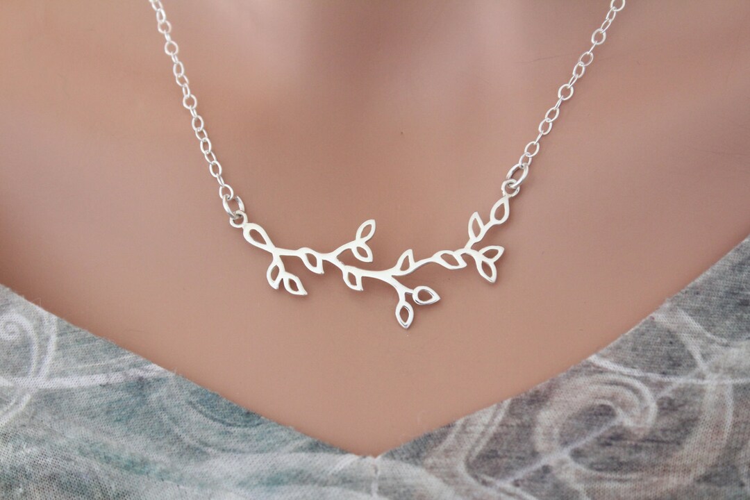 Sterling Silver Branch With Leaves Pendant Necklace, Large Branch ...