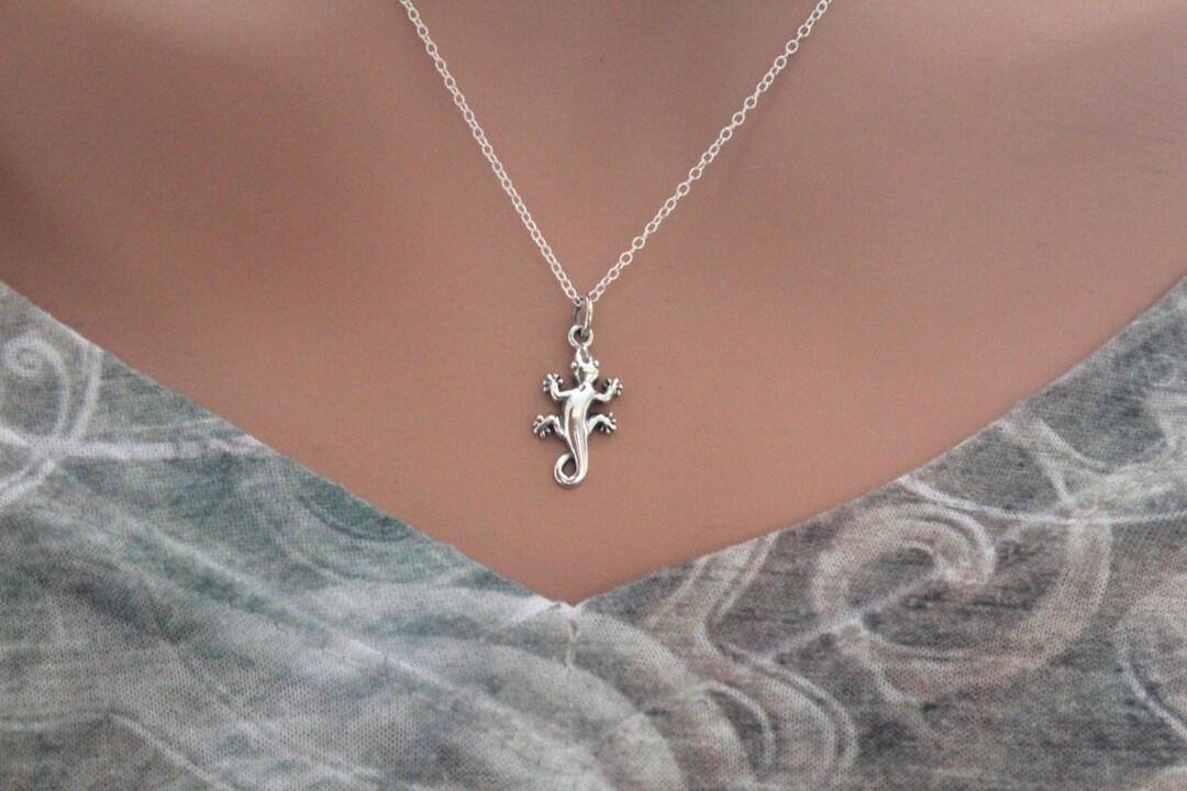 Sterling Silver Gecko Charm Necklace, Lizard Charm Necklace, Gecko ...