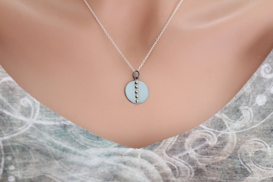 Sterling Silver Disk Pendant Necklace: Black Finish, Bronze Granulation ...