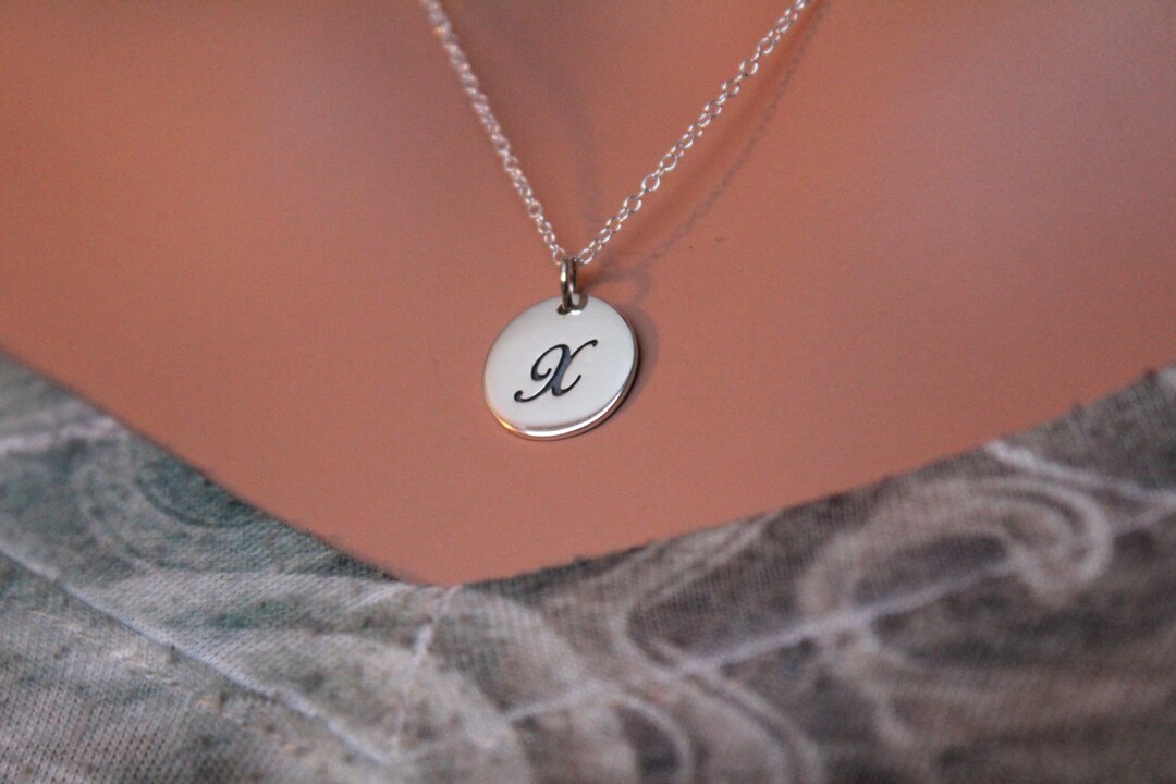 Sterling Silver Cursive Circular X Initial Charm Necklace, Cursive X ...