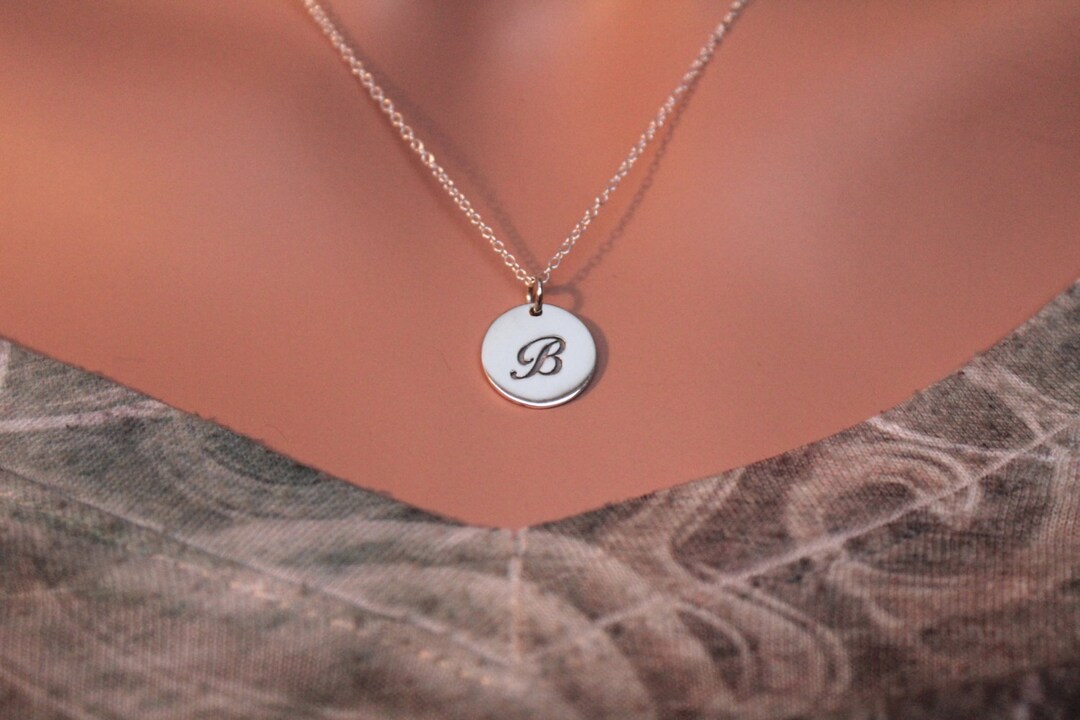 Sterling Silver Cursive Circular B Initial Charm Necklace, Cursive B ...
