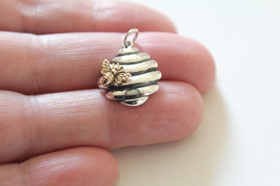 Sterling Silver Beehive Charm With Bronze Bee Silver Beehive - Etsy