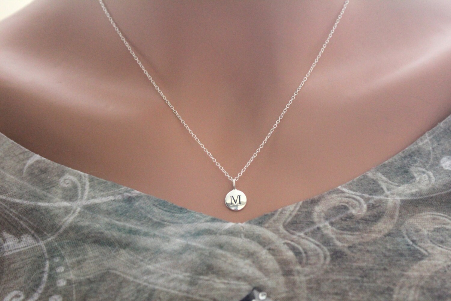 Sterling Silver Simple M Initial Necklace Silver Stamped M | Etsy