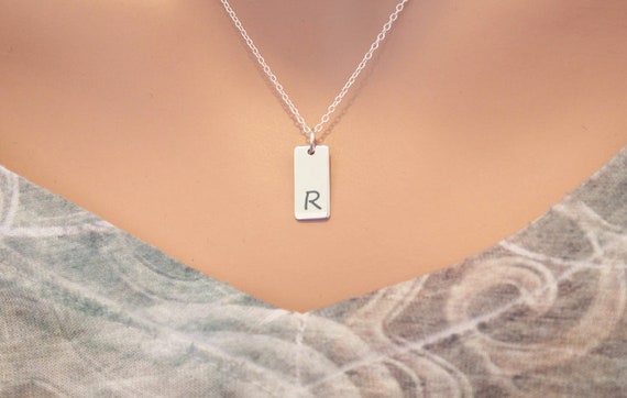 Initial R Necklace Sterling Silver Initial R Bar Necklace - Etsy