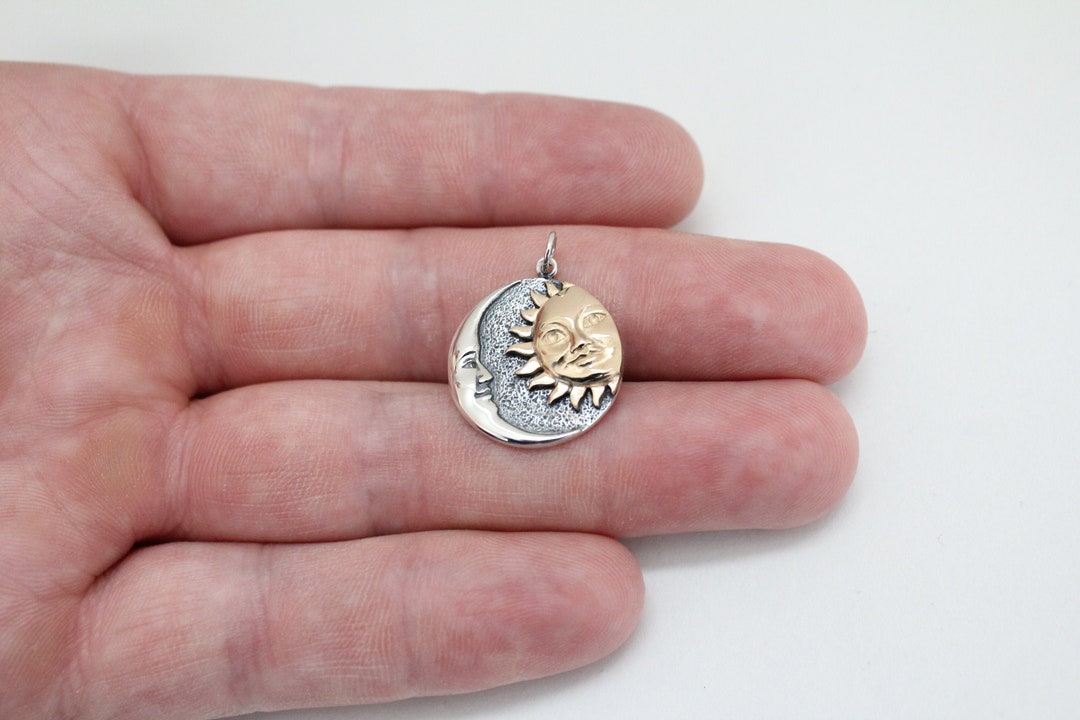 Sterling Silver Sun and Moon Charm: Mixed Metal Celestial Pendant - Etsy