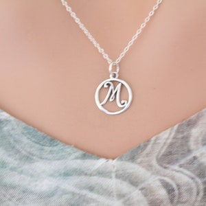 Sterling Silver Rustic Cursive Initial Charm Letter M Necklace, Silver ...