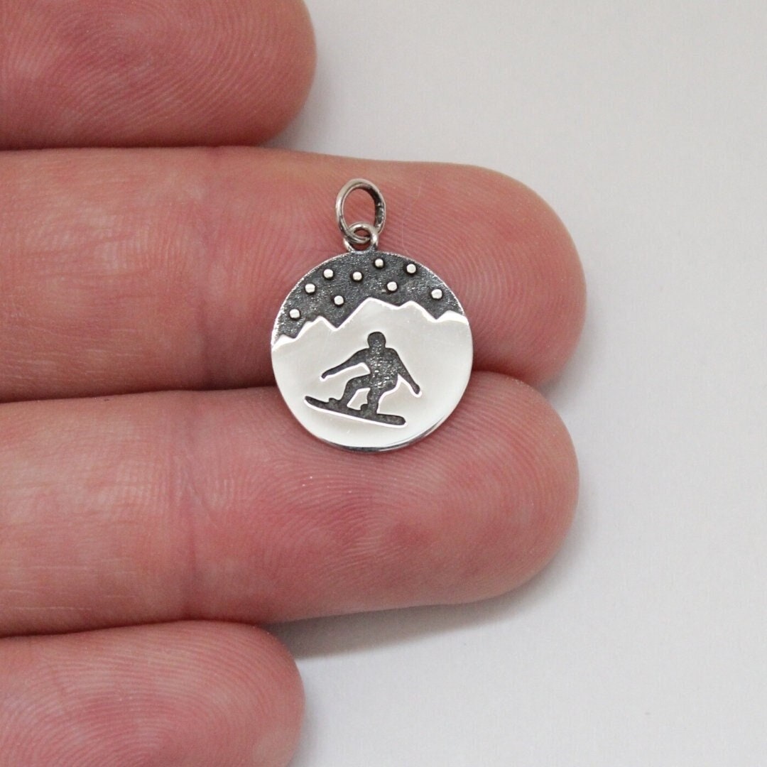 Sterling Silver Snowboarder Charm: Snowy Mountain Pendant - Etsy