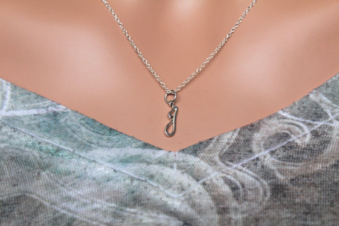 Sterling Silver Cursive J Initial Necklace J Letter Necklace | Etsy