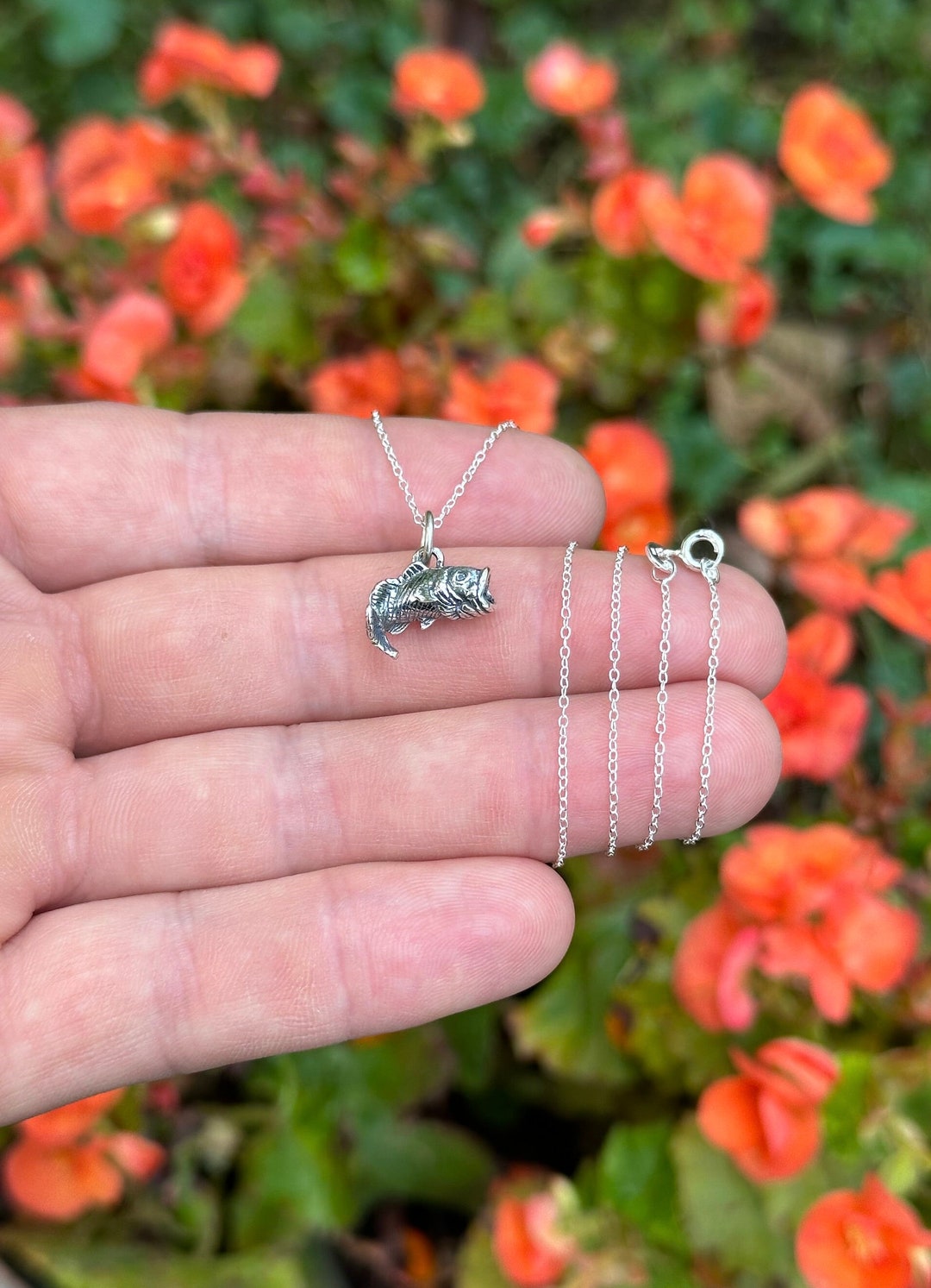 Sterling Silver Large Mouth Bass Charm Necklace, Silver Large Mouth ...