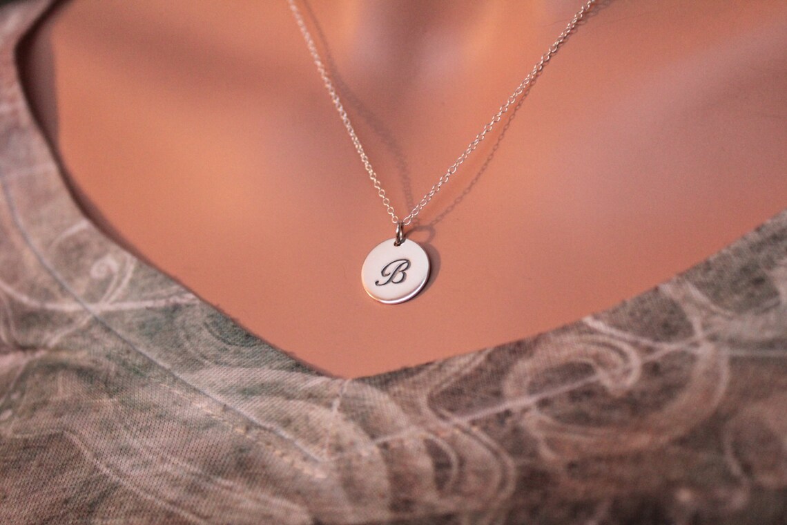 Sterling Silver Cursive Circular B Initial Charm Necklace - Etsy