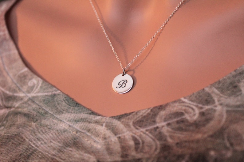 Sterling Silver Cursive Circular B Initial Charm Necklace | Etsy
