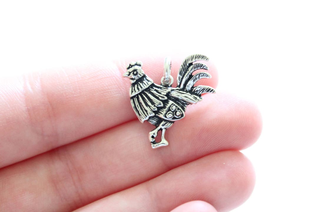 Sterling Silver Rooster Charm: Farmhouse Chicken Pendant - Etsy
