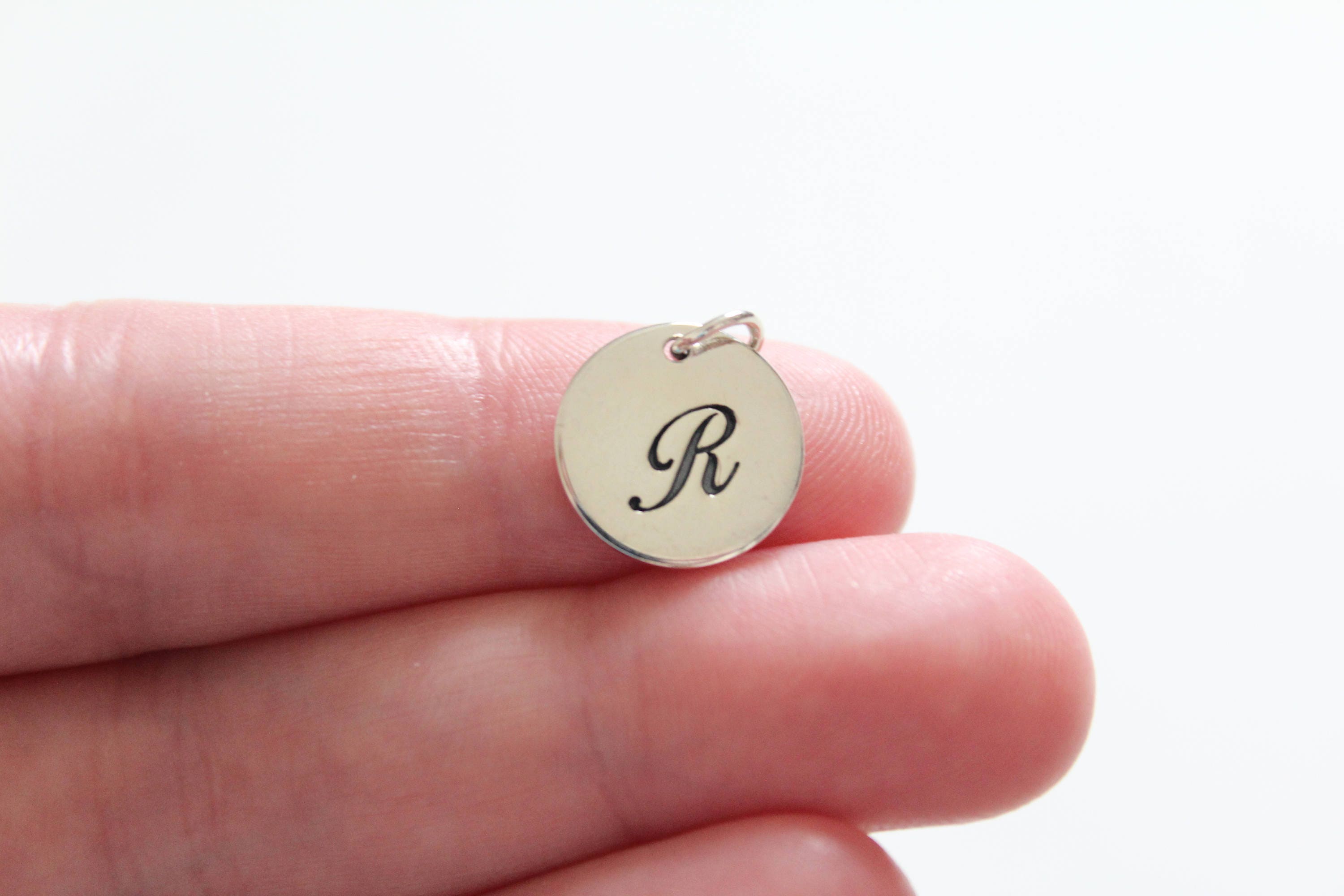 Sterling Silver Cursive Circular R Initial Charm Cursive R | Etsy